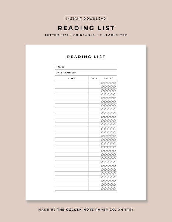 Minimalistic Reading Tracker Printable Reading Log Reading | Etsy