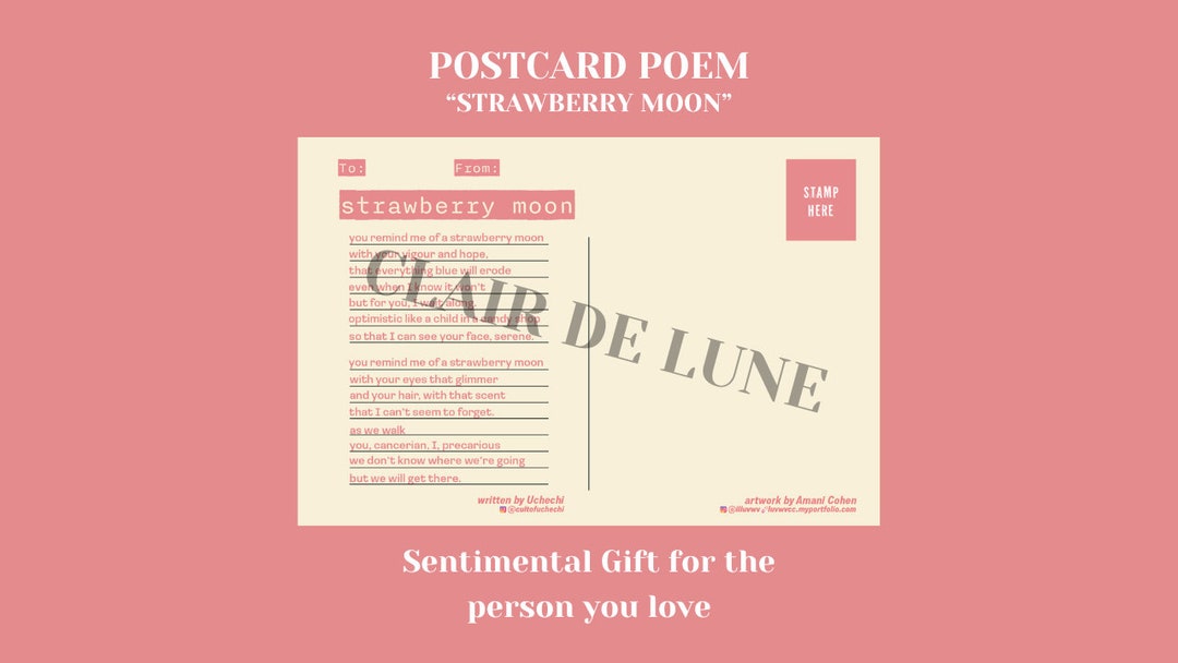 Strawberry Moon Poem Postcard Sentimental Gift - Etsy