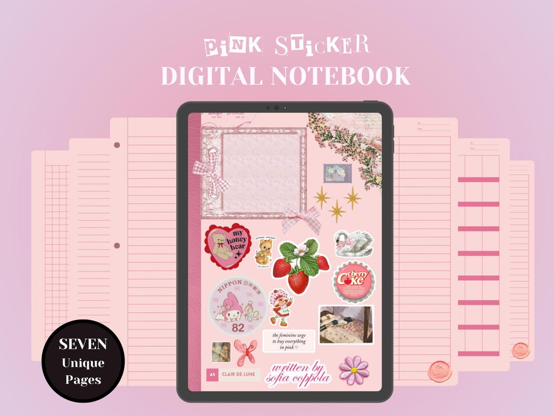 Pink Sticker Digital Notebook for Goodnotes, Notability, Student ...