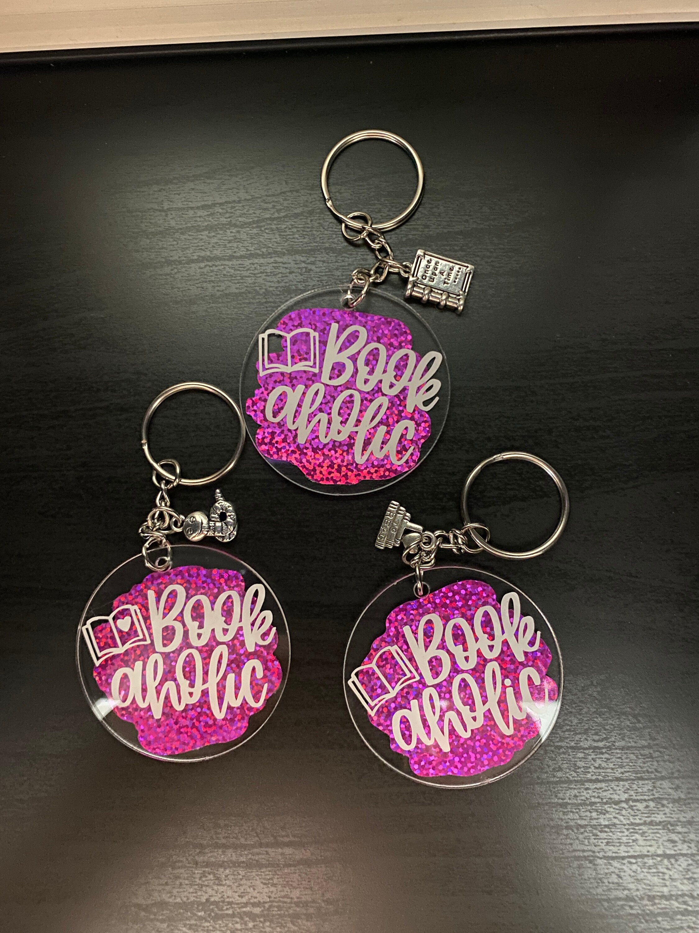 Bookaholic Acrylic Keychain Keychains for Readers Bookish Keychain Pink ...