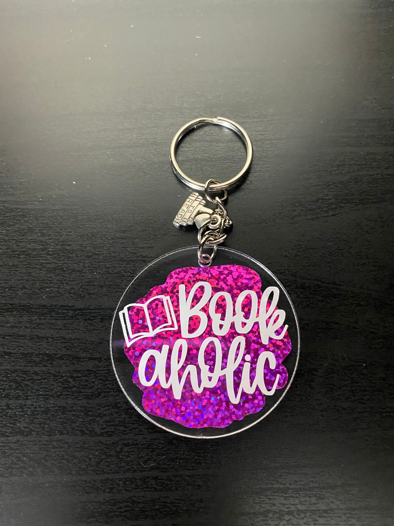 Bookaholic Acrylic Keychain Keychains for Readers Bookish Keychain Pink ...