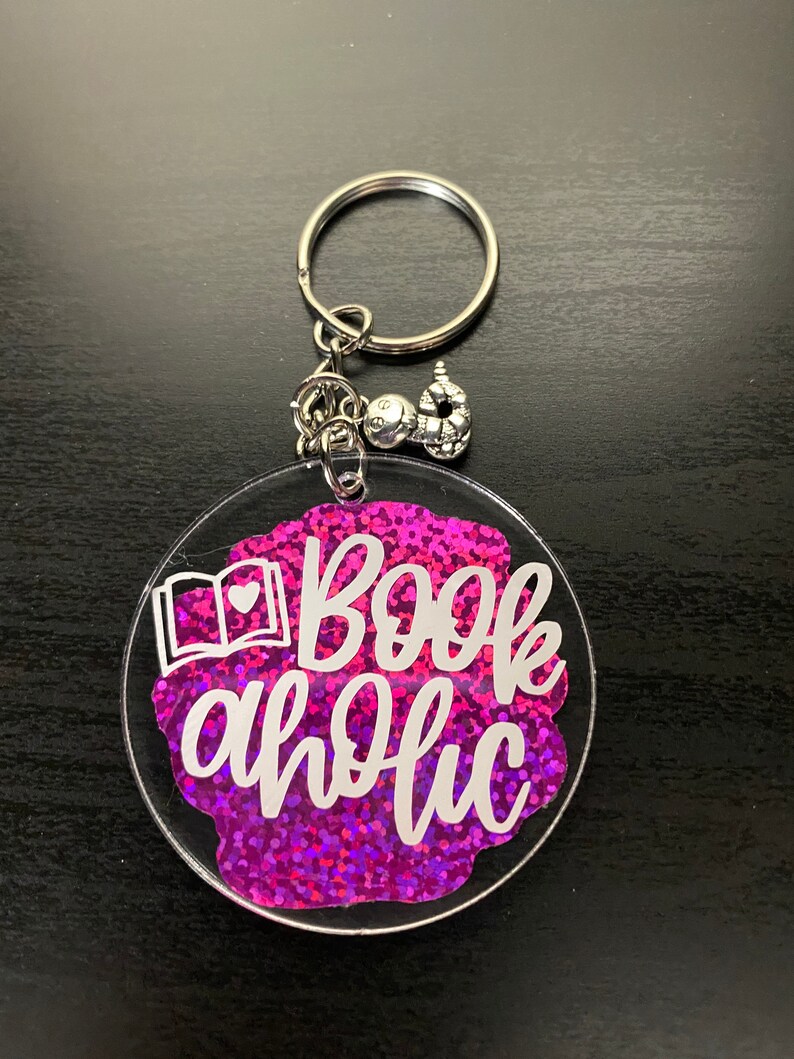 Bookaholic Acrylic Keychain Keychains for Readers Bookish Keychain Pink ...