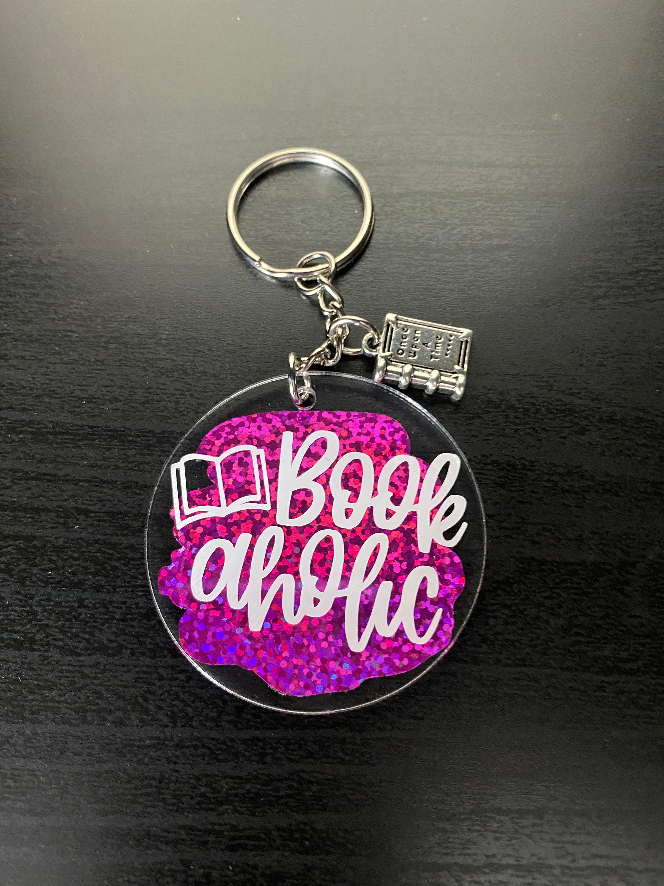 Bookaholic Acrylic Keychain Keychains for Readers Bookish Keychain Pink ...