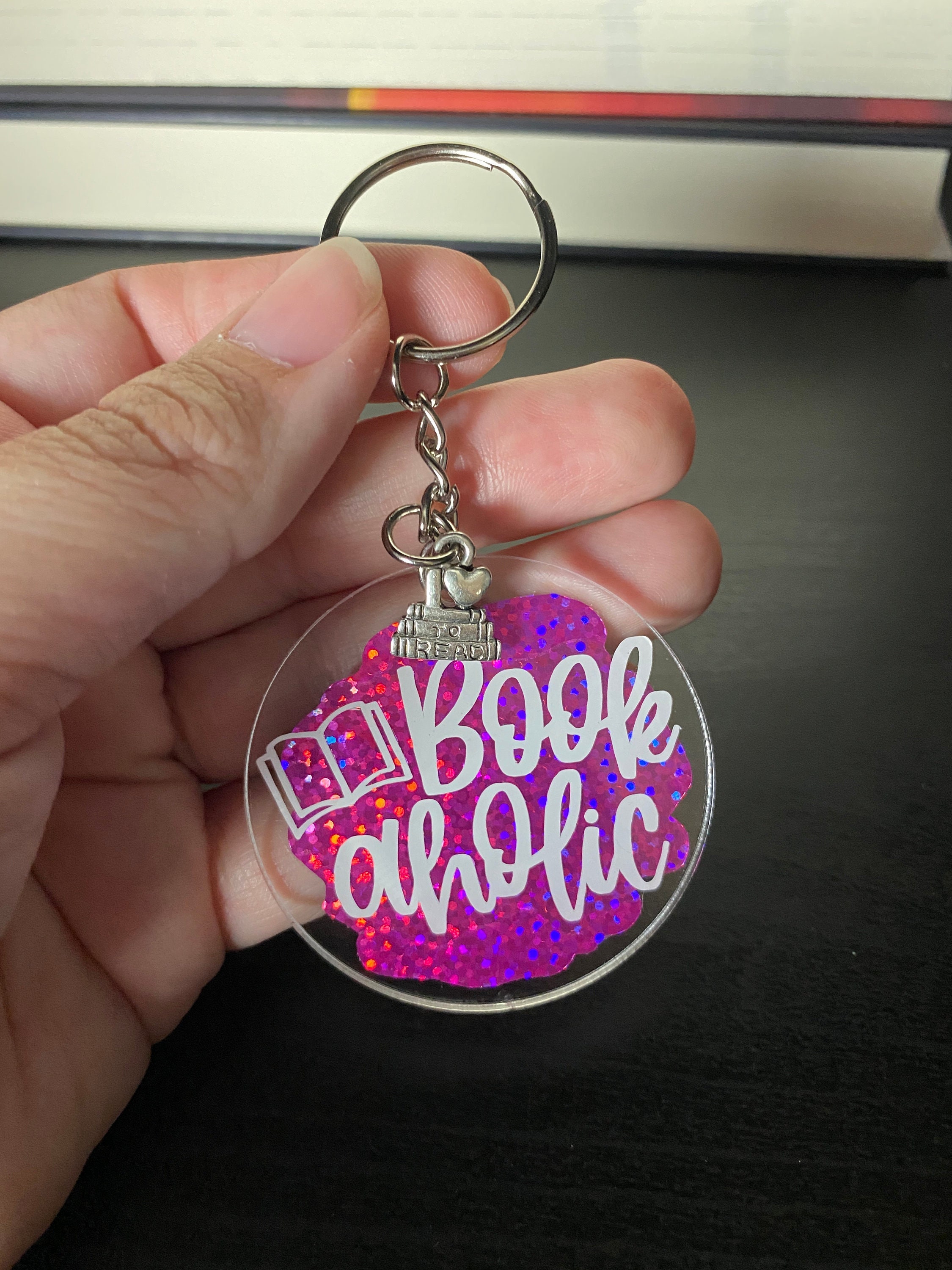 Bookaholic Acrylic Keychain Keychains for Readers Bookish Keychain Pink ...