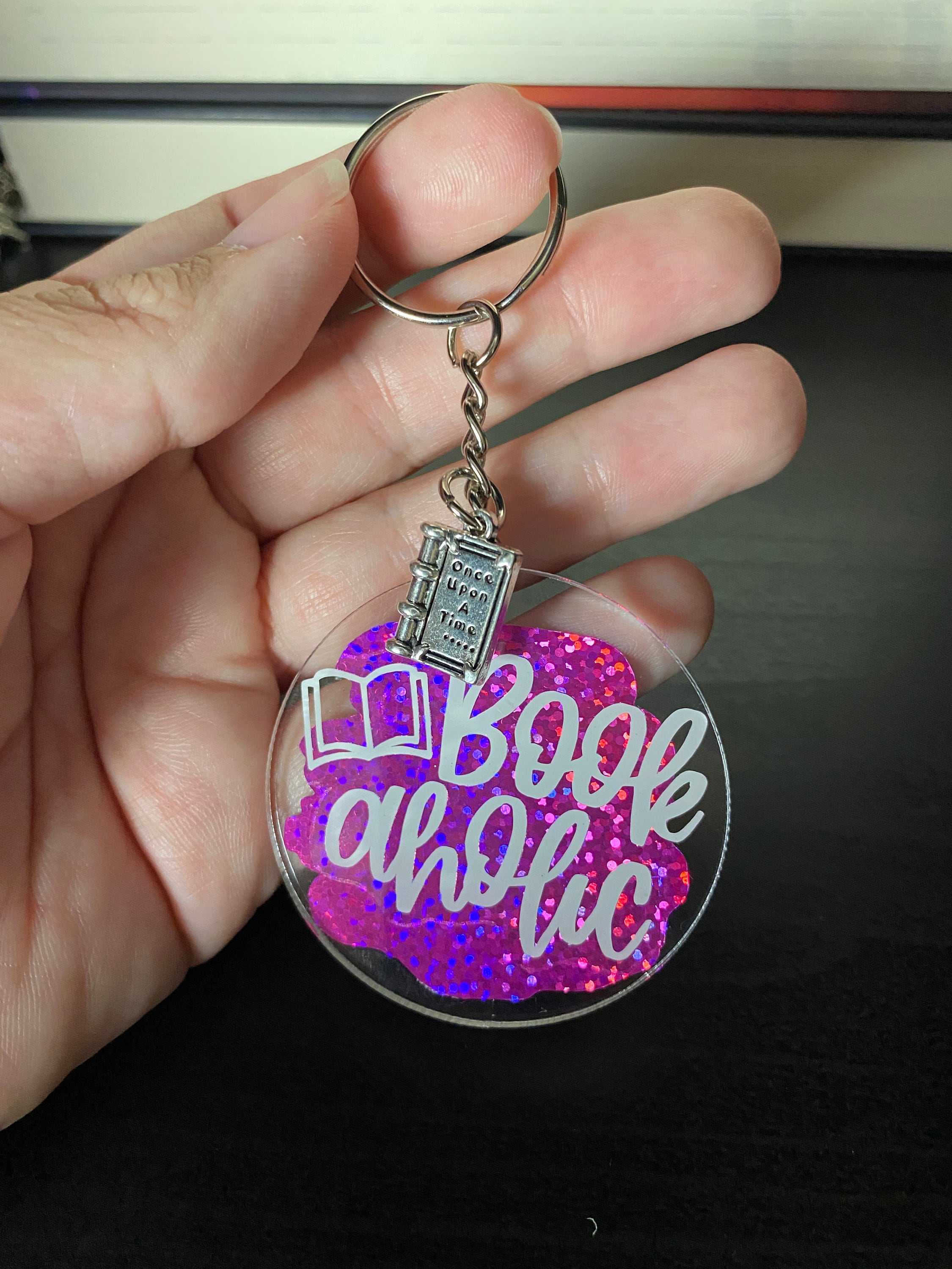 Bookaholic Acrylic Keychain Keychains for Readers Bookish Keychain Pink ...