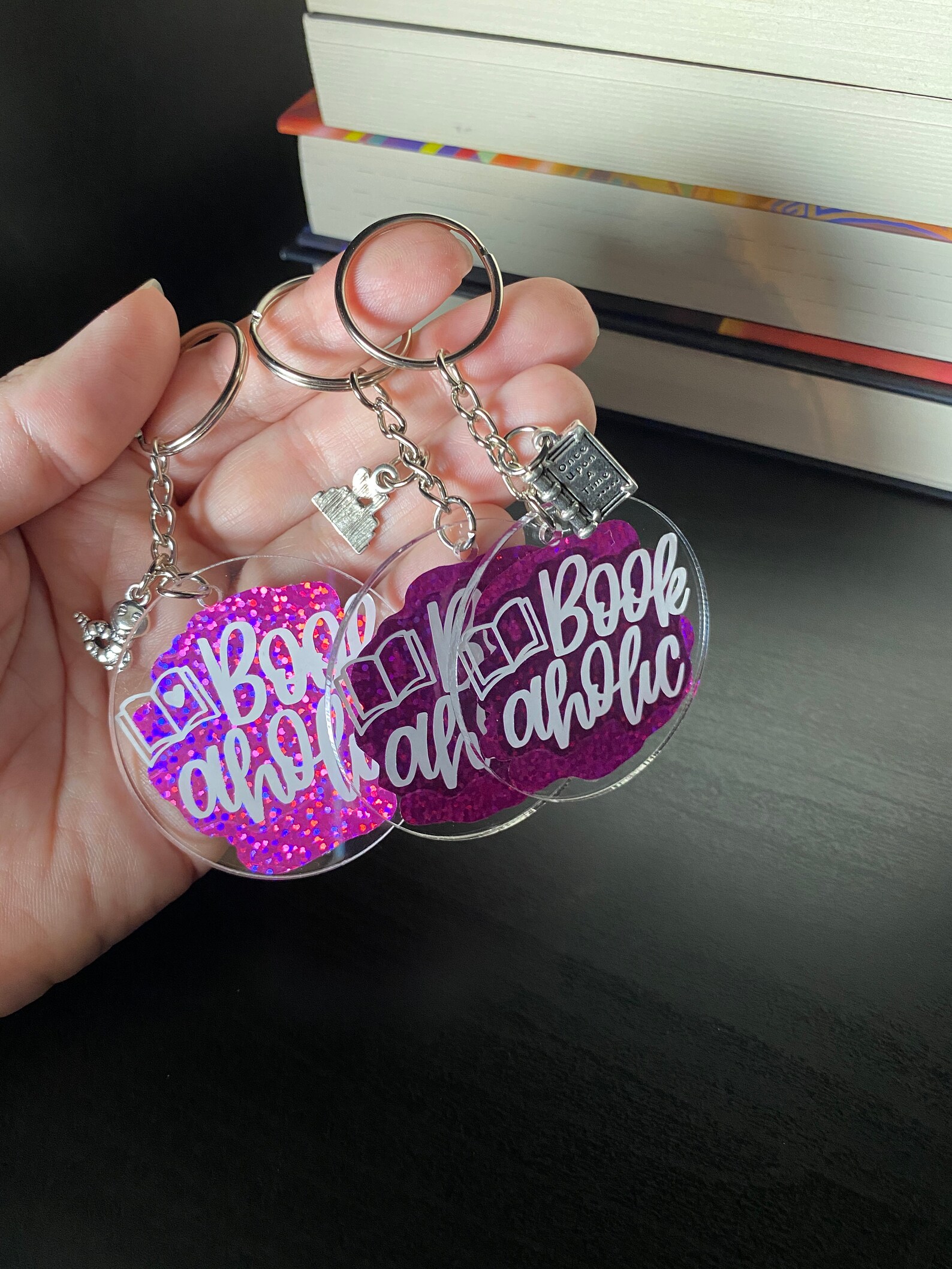 Bookaholic Acrylic Keychain Keychains for Readers Bookish Keychain Pink ...