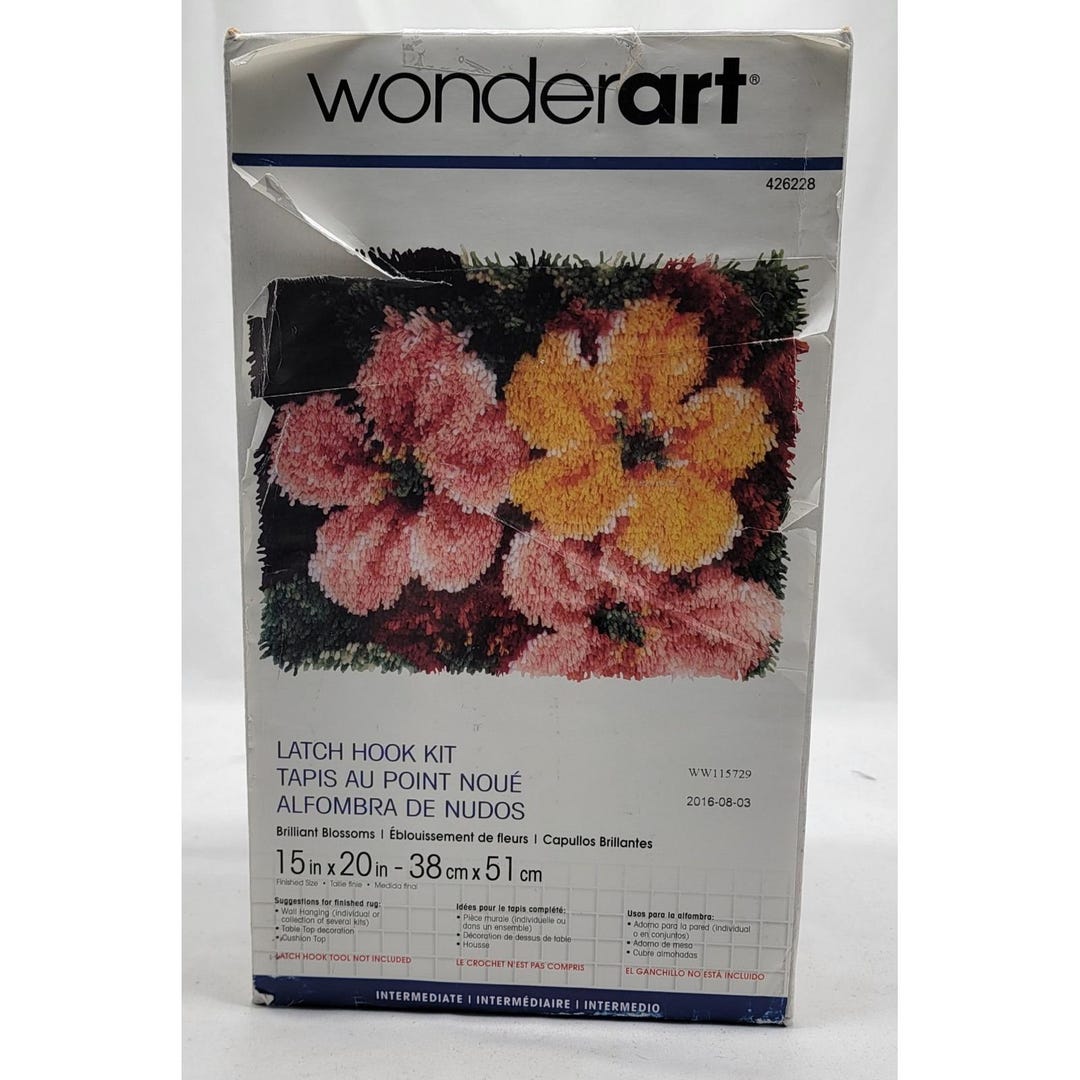 Wonderart Latch Hook Kit Brilliant Blossoms Pattern Open Box 426228 15 ...