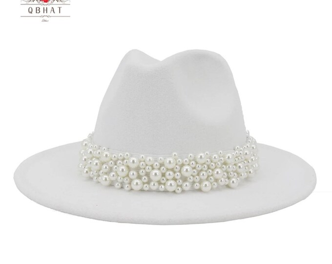 Pearl Embellished Fedora Hat Pearl Hat Bachelorette Outfit for Bride ...