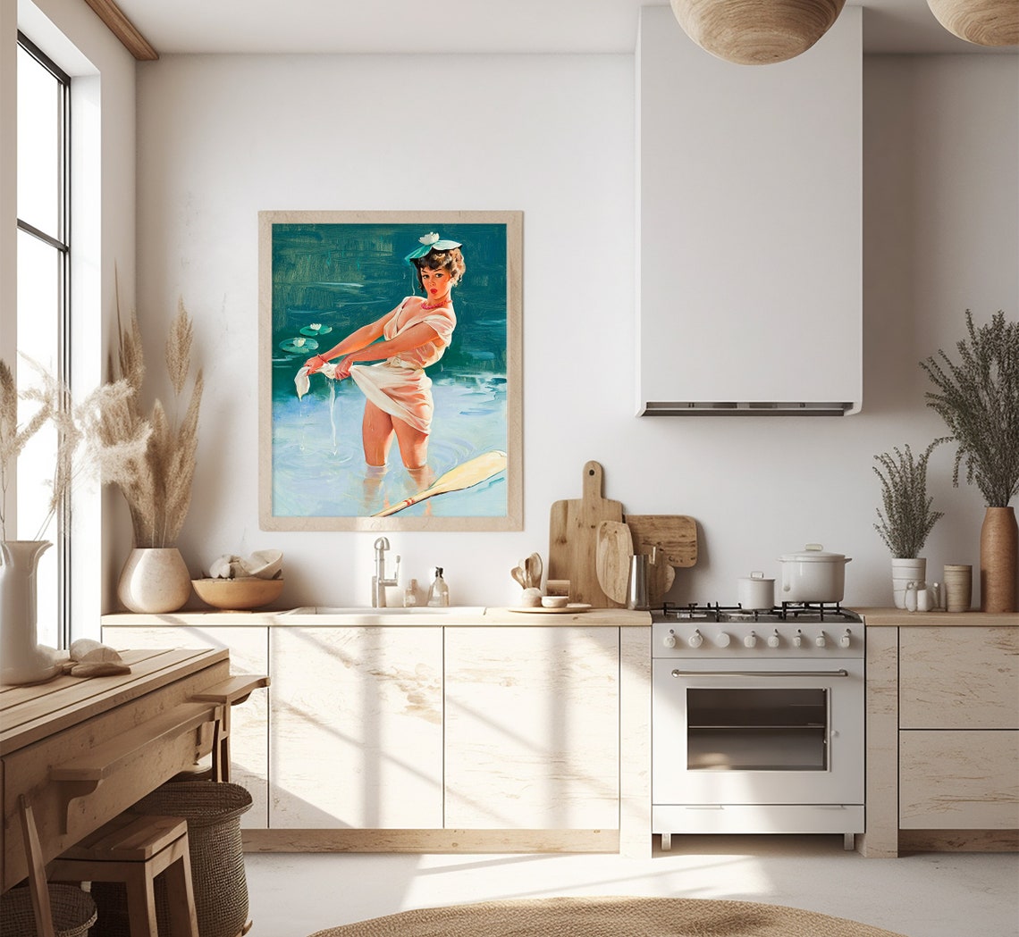 Pin up Girl Wall Art Pin up Art Print Vintage Bathroom Decor 16x20 ...