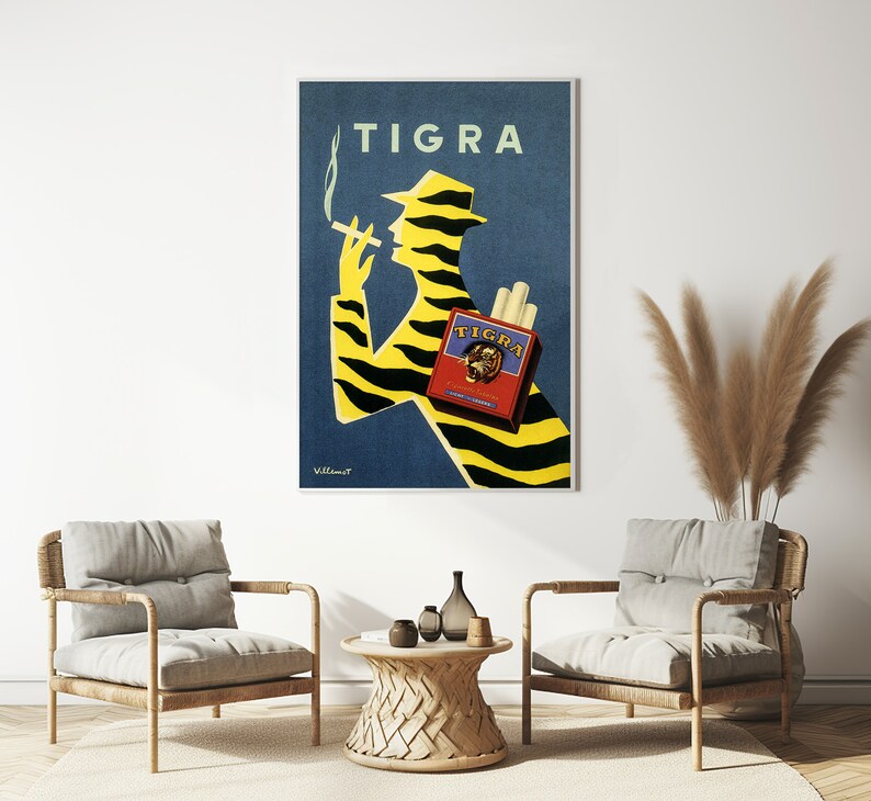 Vintage Tigra Poster von Bernard Villemot: Französische Tabak-Werbung ...
