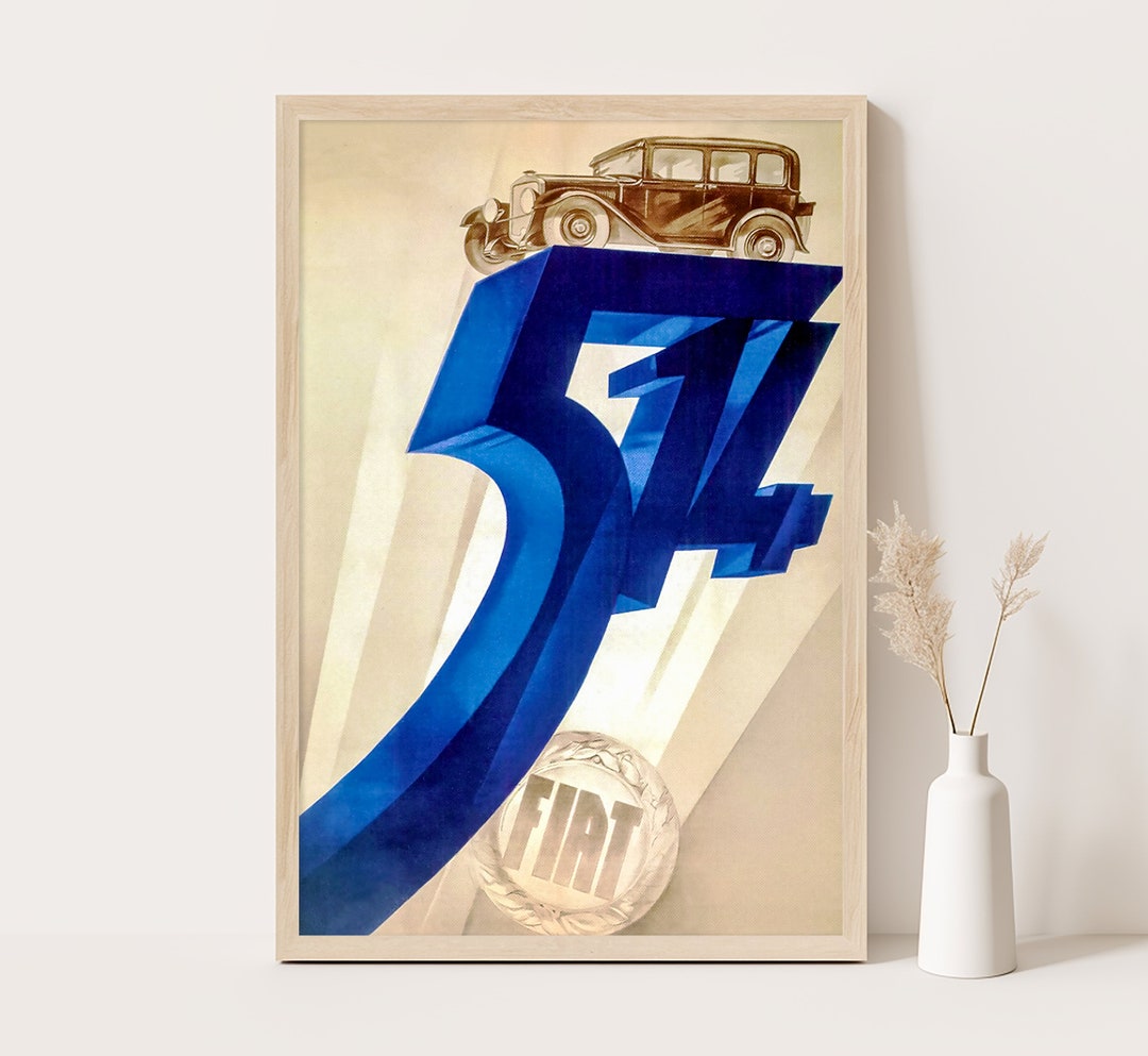 Fiat 514 Vintage Car Advertising Poster, Vintage Living Room Decor ...