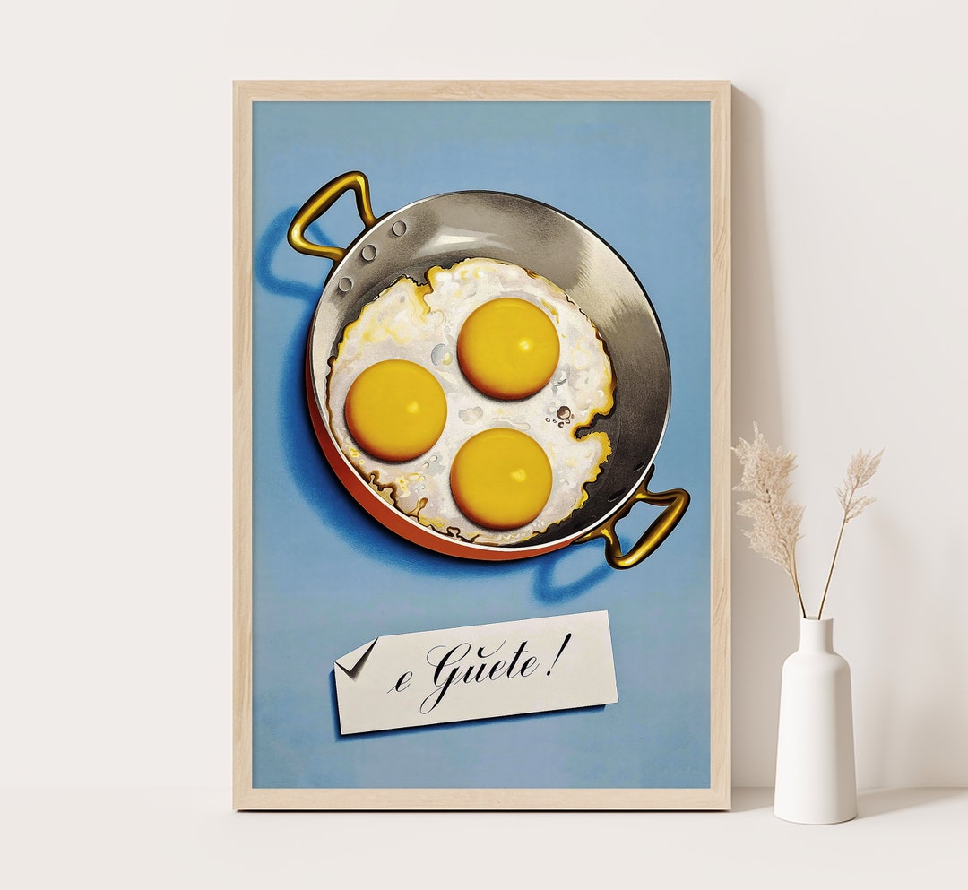 Fried Eggs Poster by Niklaus Stoecklin, 1940s Swiss Art, Sachplakat, Vintage Kitchen & Dining ...