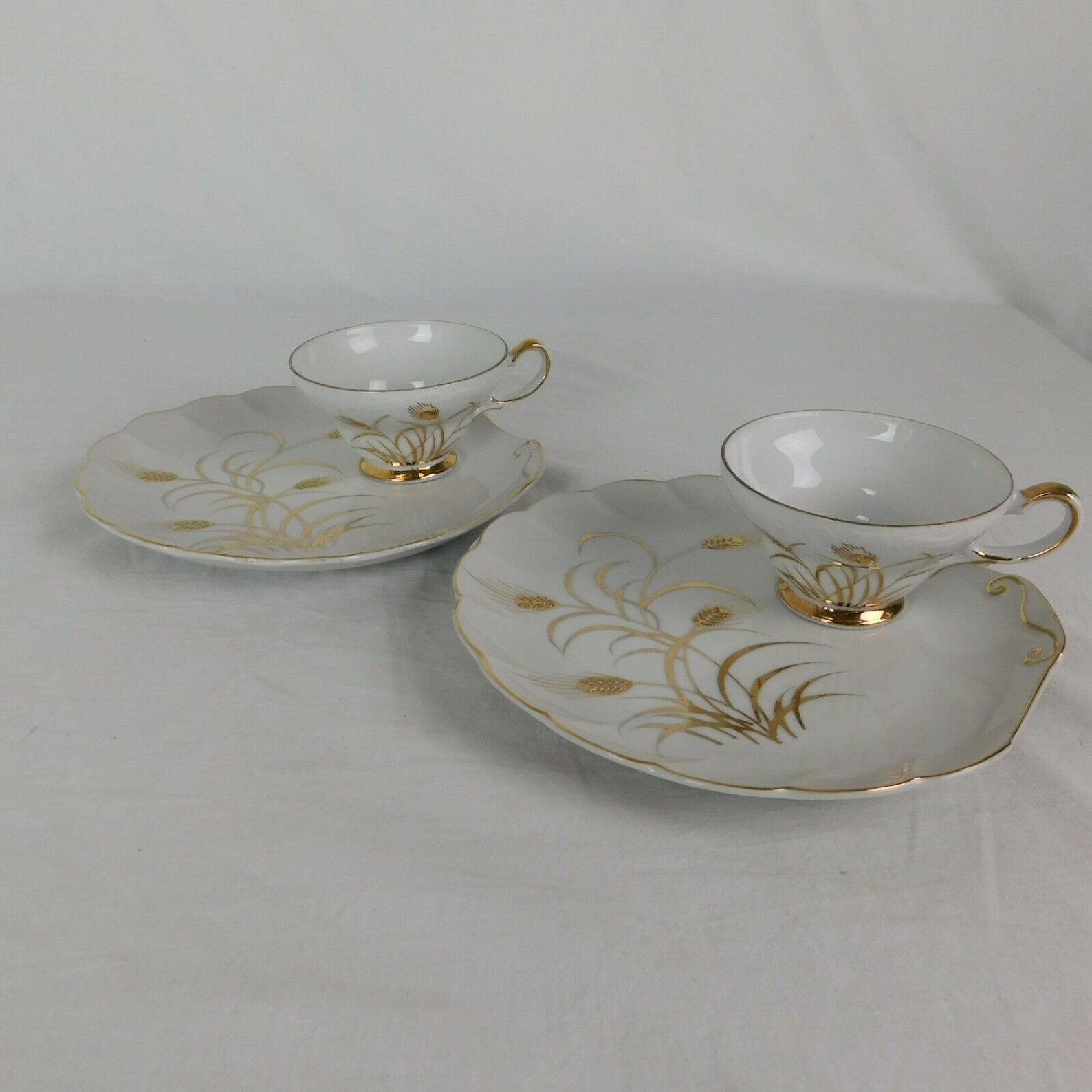 Set of 2 Lefton China Snack Plate Tea Cup Hand Painted Gold Wheat ...