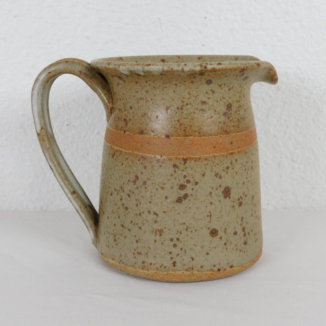 Handled Pitcher Handmade Painted Beige Art Pottery Collectible Vintage ...