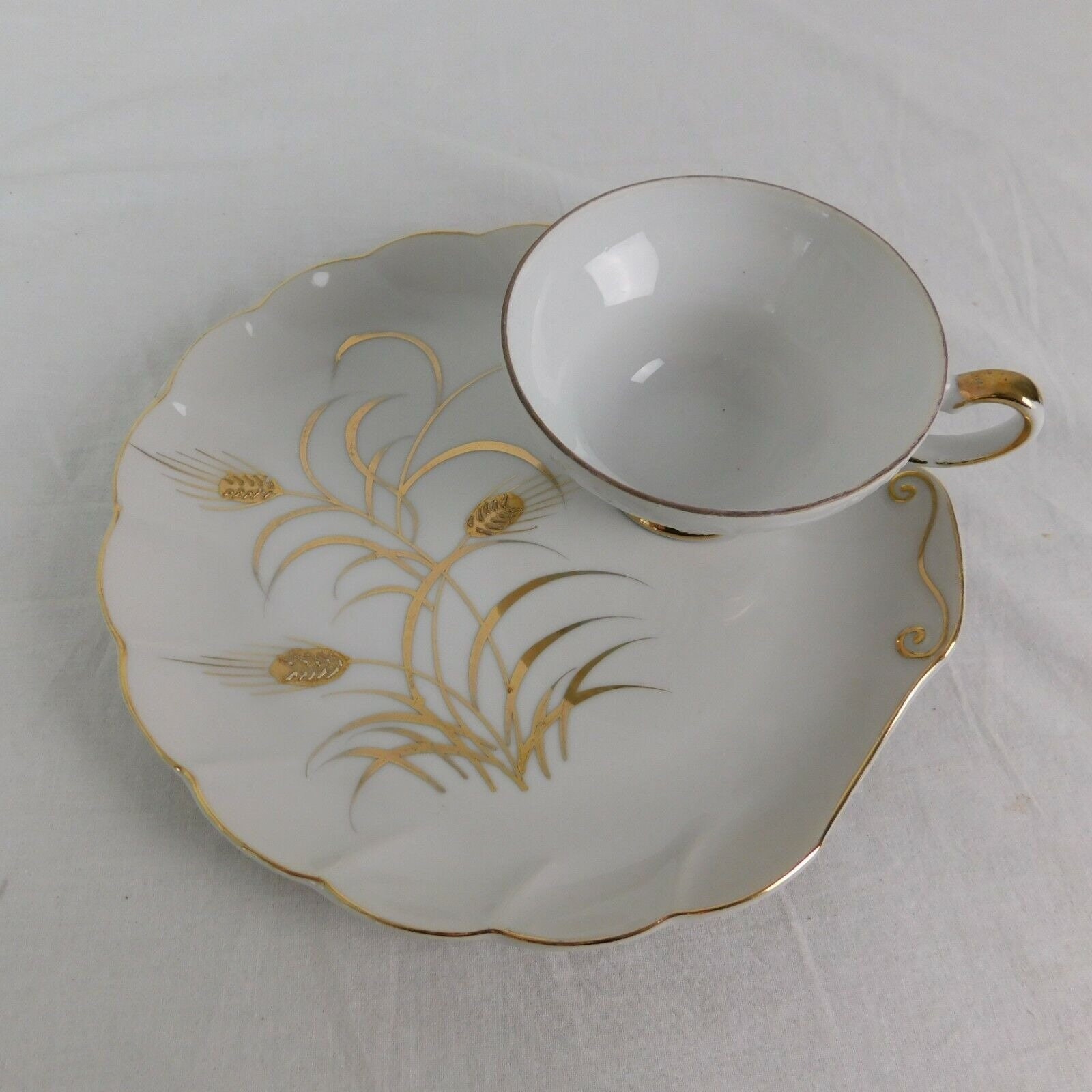 Set of 2 Lefton China Snack Plate Tea Cup Hand Painted Gold Wheat ...