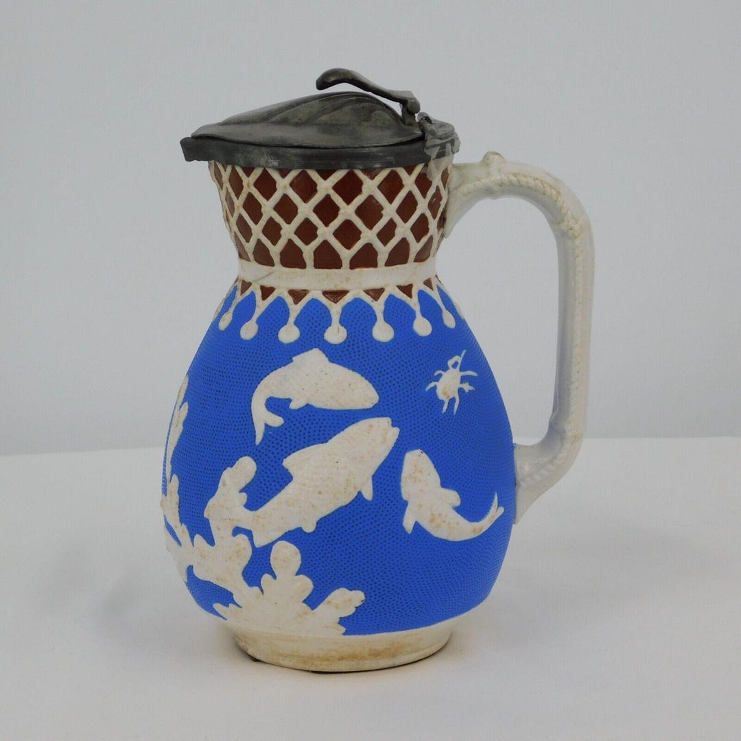 Antique Brownfield Staffordshire Salt Glaze Pottery Jug Hudson Pattern ...