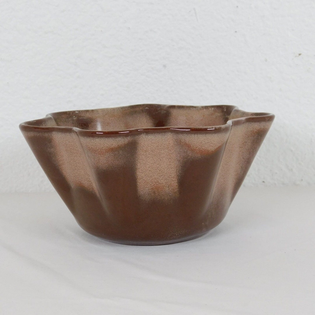 Art Pottery Brown Two Tone Fluted Edge Decorative Serving Bowl Planter ...
