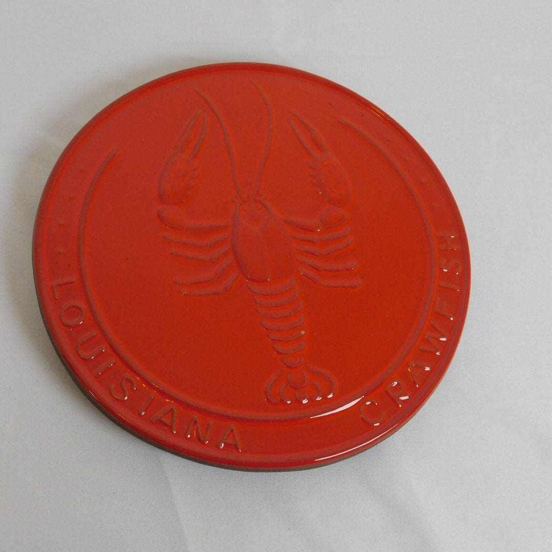 Frankoma Pottery Red Louisiana Crawfish Round Shape Trivet Hot Plate ...