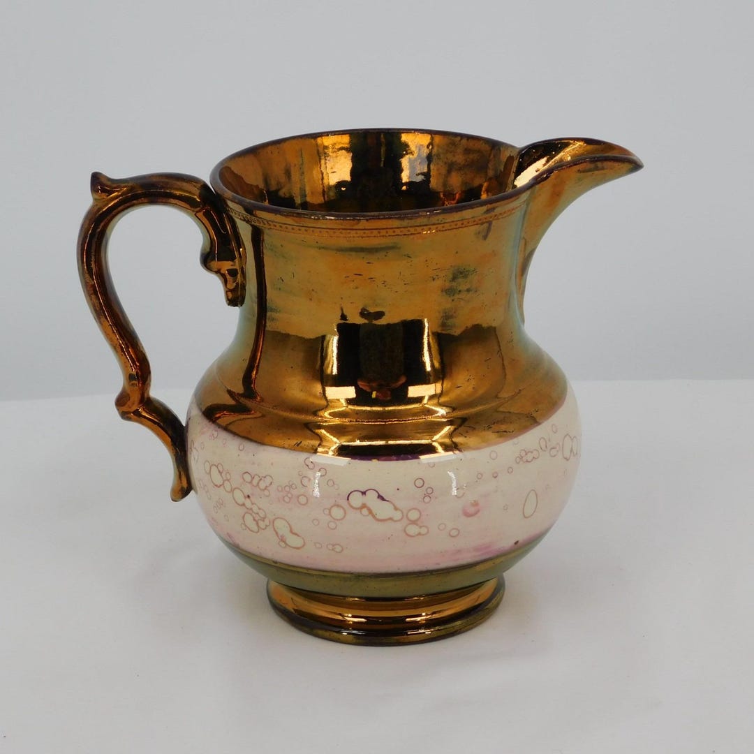 Copper Lusterware Pitcher Antique Staffordshire 5 1/4