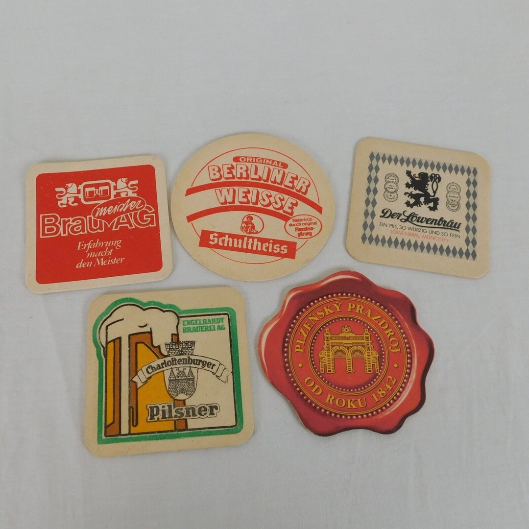 Lot of 5 European Beer Mats Coasters German Loewenbrau Czech Pilsner ...