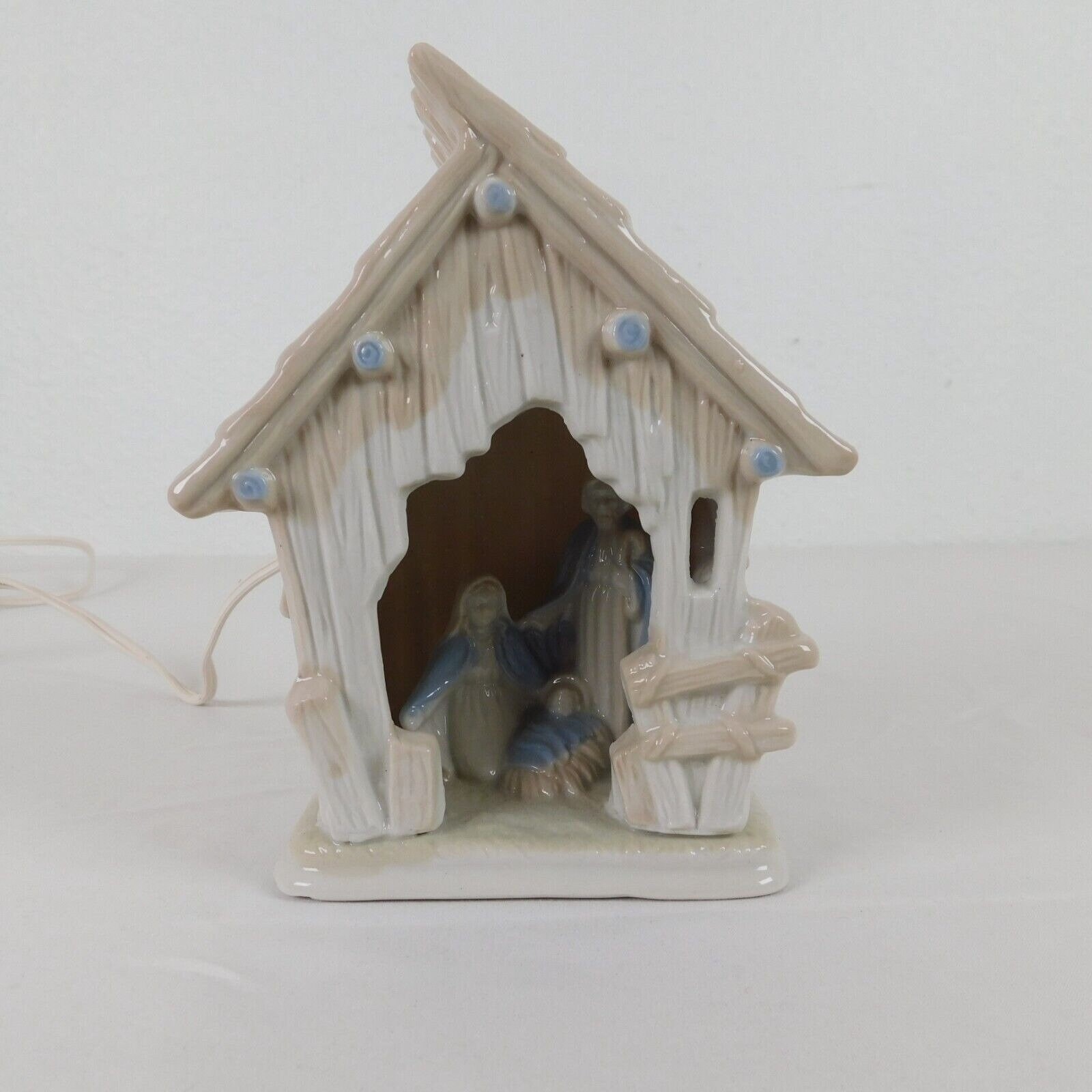 Nativity Scene Ceramic One Piece Light up Vintage Manger White Tan With ...