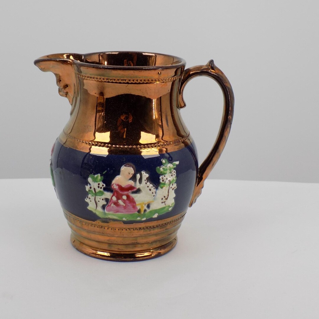 Copper Lusterware Raised Relief Milk Creamer Pitcher Antique ...