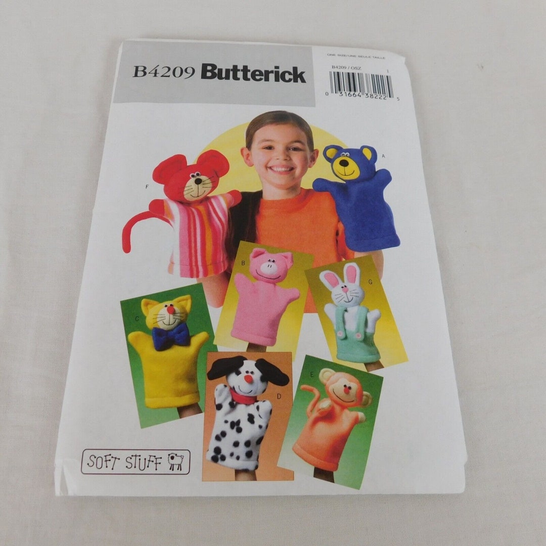 Butterick B4209 Sewing Pattern Hand Puppets Soft Stuff Bear Pig Cat Dog ...