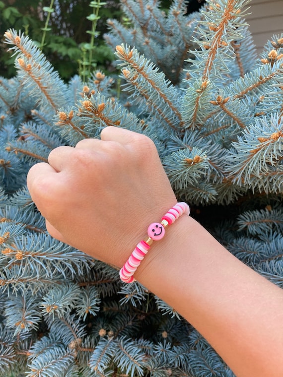 Pink Gold and White Happy Face Preppy Bracelet - Etsy