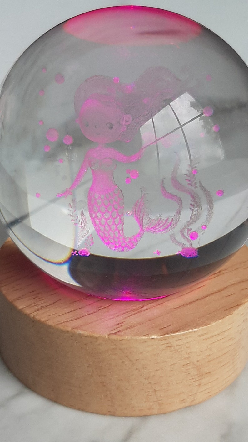 Mermaid Glass Sphere With Multi Color Light Stand Mermaid - Etsy