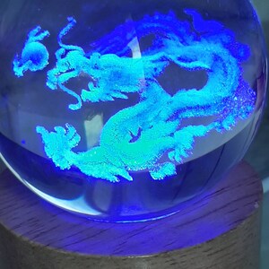 Dragon Glass Sphere With Wooden Multicolored Light Stand Set | Crystal ...