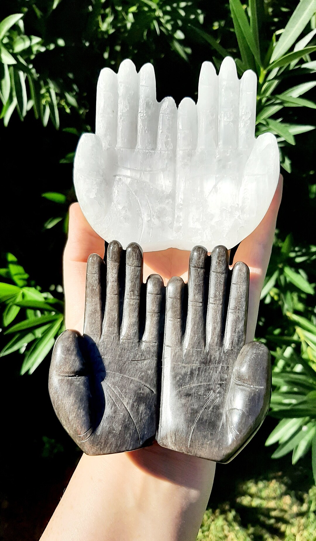 Crystal Hand Bowls Selenite Hand Bowl silver Sheen Obsidian - Etsy