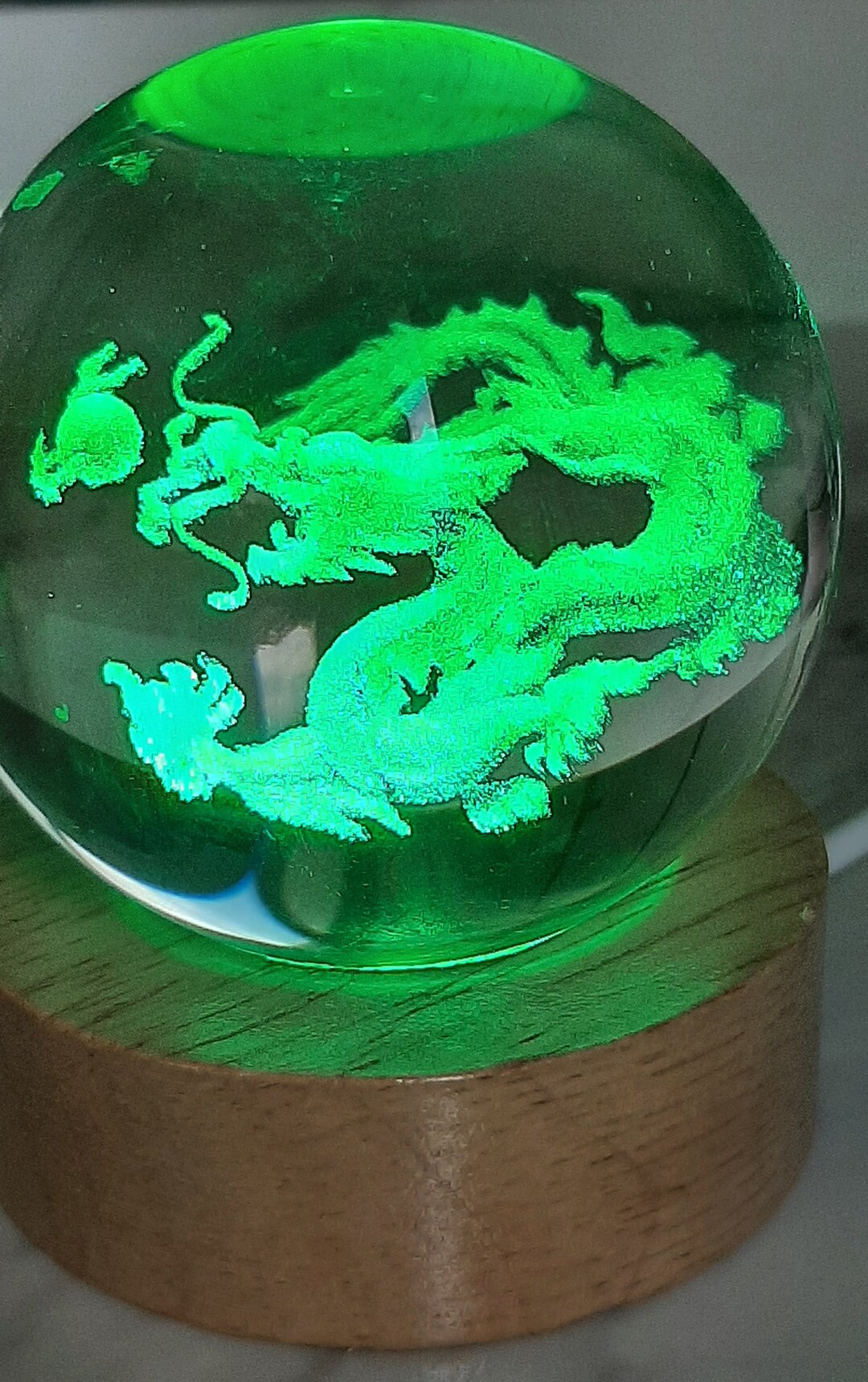 Dragon Glass Sphere With Wooden Multicolored Light Stand Set | Crystal ...