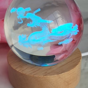 Dragon Glass Sphere With Wooden Multicolored Light Stand Set | Crystal ...