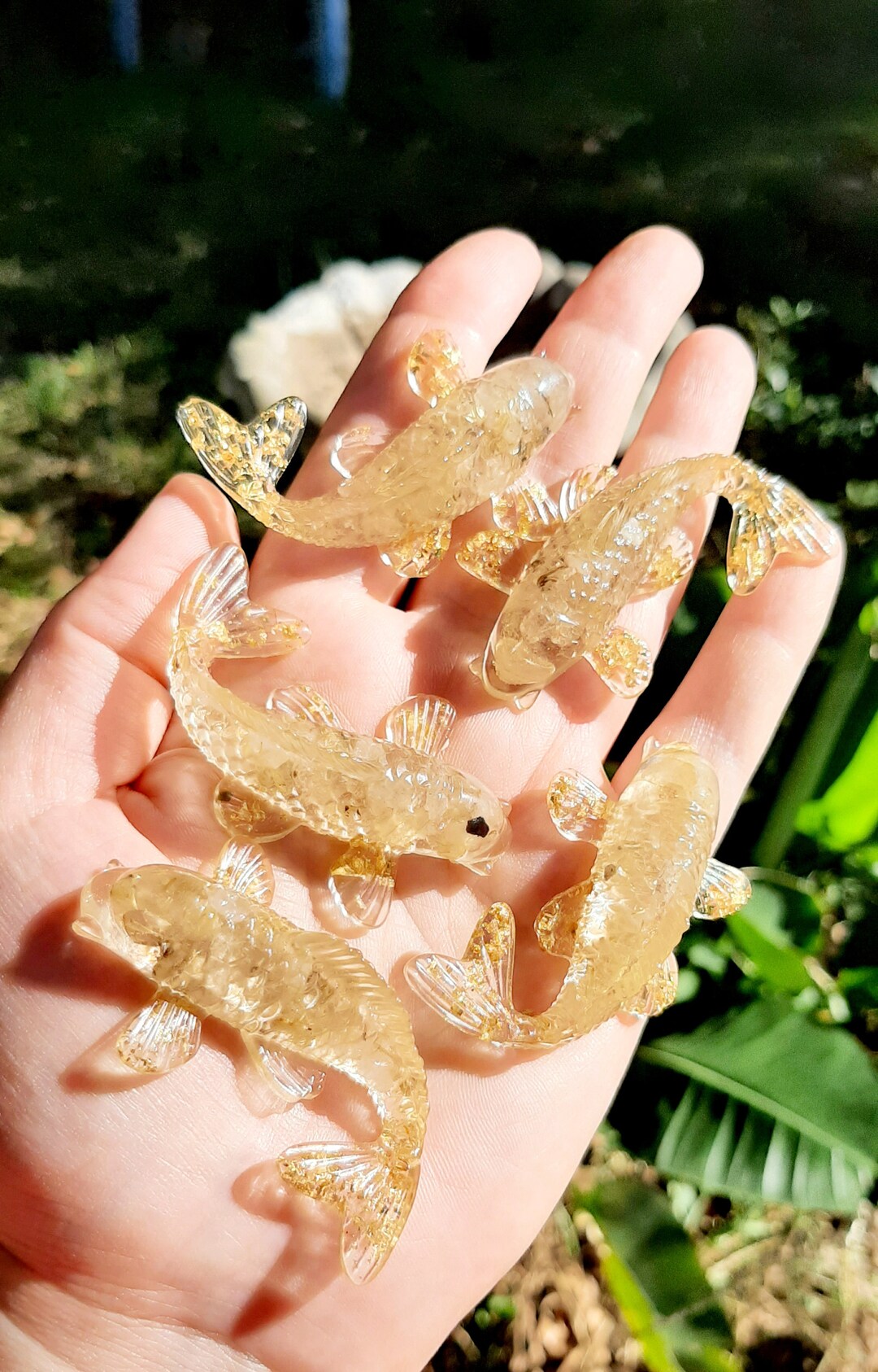 Koi Fish Golden Rutile Crystal Chip Resin Koi Fish - Etsy