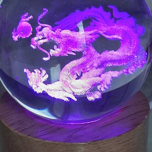 Dragon Glass Sphere With Wooden Multicolored Light Stand Set Crystal ...