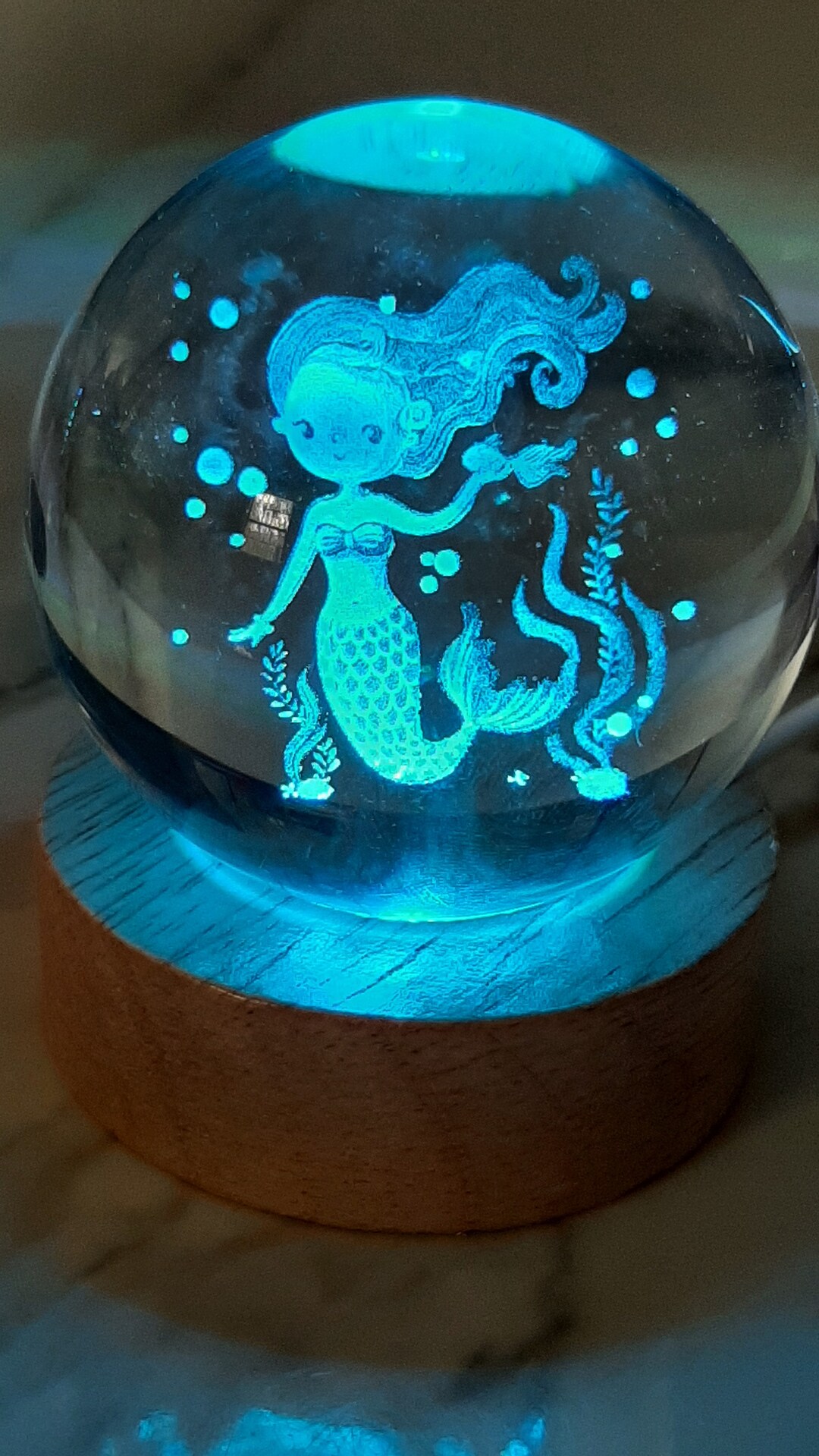 Mermaid Glass Sphere With Multi Color Light Stand | Mermaid Crystal ...