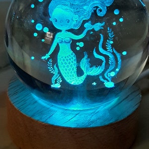 Mermaid Glass Sphere With Multi Color Light Stand - Etsy