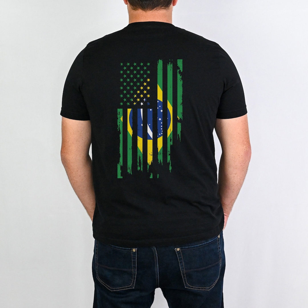 Brazilian American Flag Back Shirt, USA Brazil Flag Tee, Flag of Brazil ...