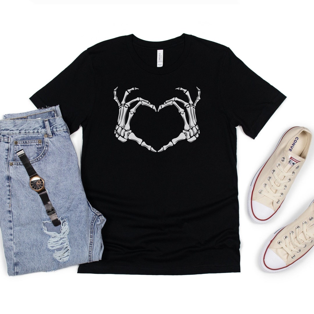 Skull Heart Hands Shirt, Skeleton Hands Heart Sign Tee, Halloween ...