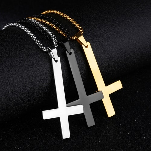 Inverted Cross Necklace Upsidedown Cross Necklace Satanic - Etsy