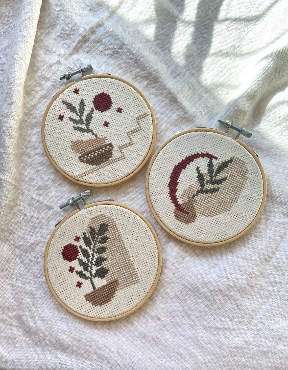 Set of 3 Boho Cross Stitch Pattern, Instant Download PDF, Boho Plant ...