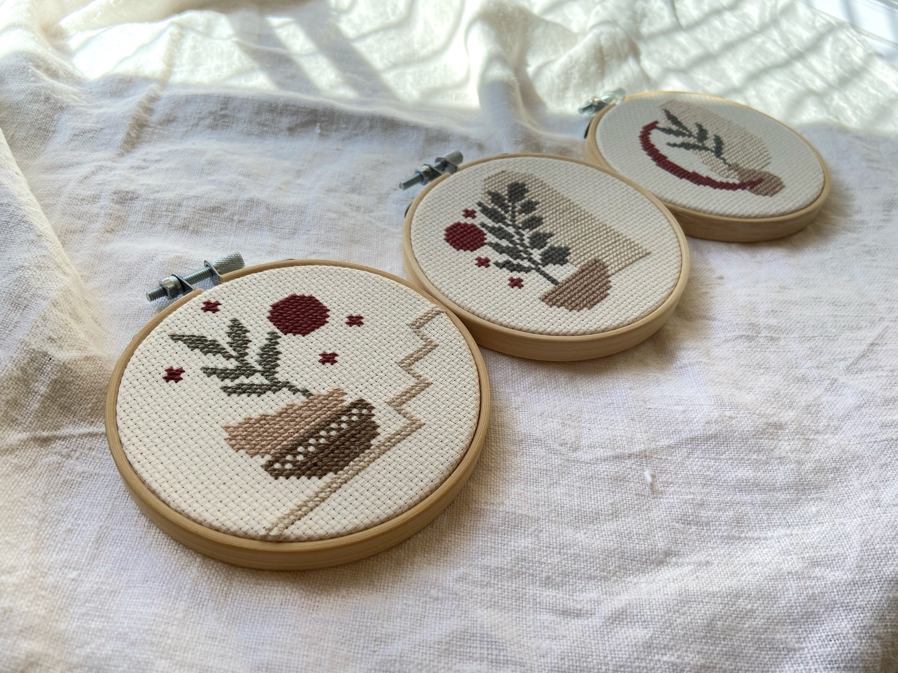 Set of 3 Boho Cross Stitch Pattern, Instant Download PDF, Boho Plant ...