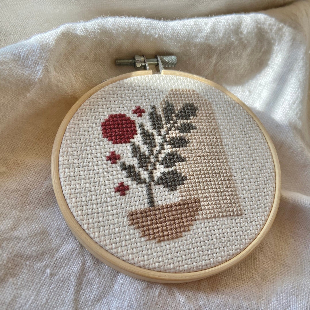 Boho Cross Stitch Pattern, Instant Download PDF, Boho Plant Vase Design ...