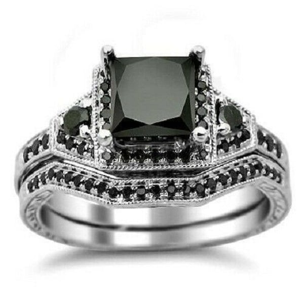 Black Diamond Ring Bridal Sets - Etsy