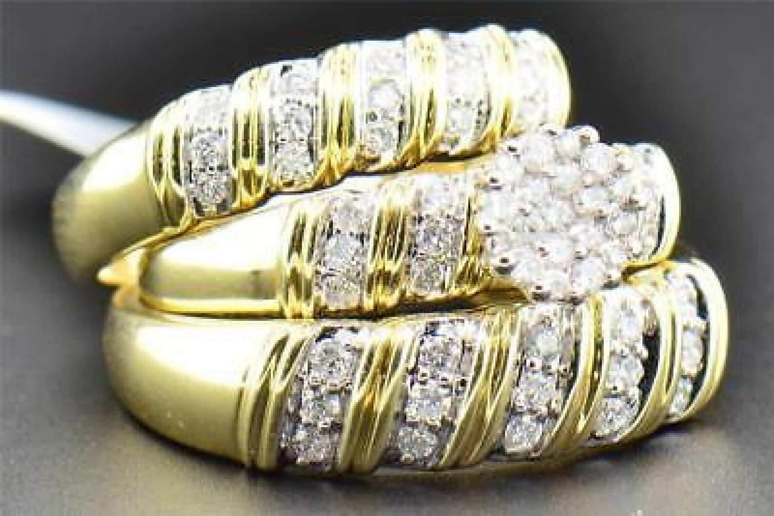 Flower Diamond Trio Set Engagement Ring Wedding Band 14k - Etsy