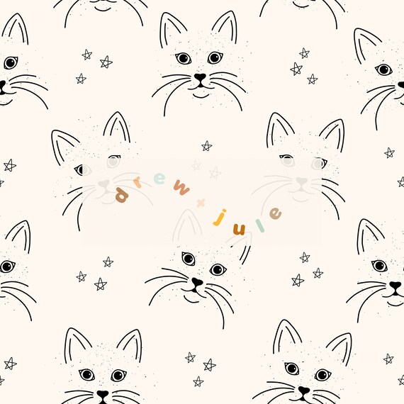 Black Cat Faces Cream / Seamless Pattern Digital Download / - Etsy