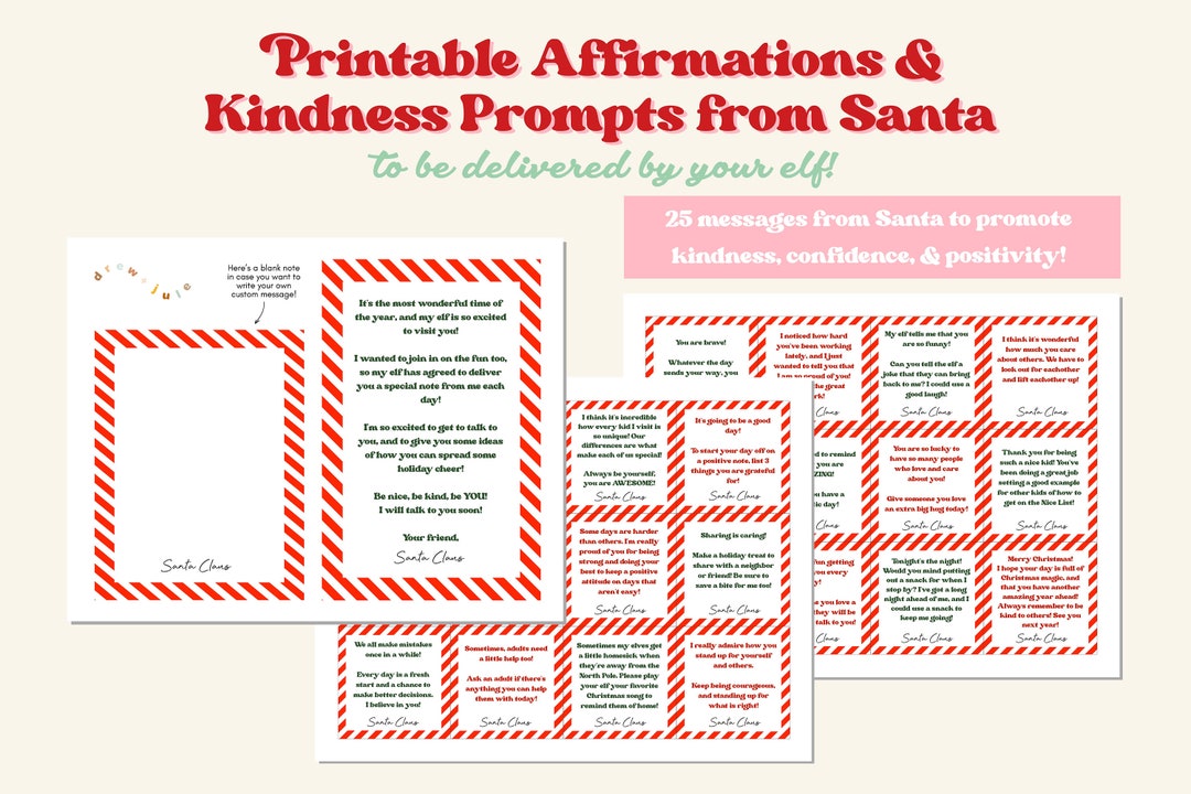 Printable Elf Affirmations & Kindness Prompts From Santa - 25 Pack ...