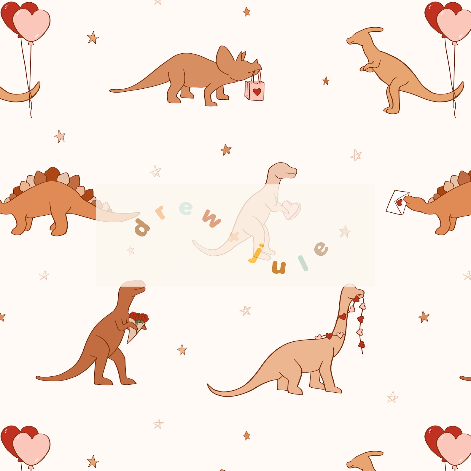 Dino Valentine - Neutral / Seamless Pattern Digital Download / Retro ...