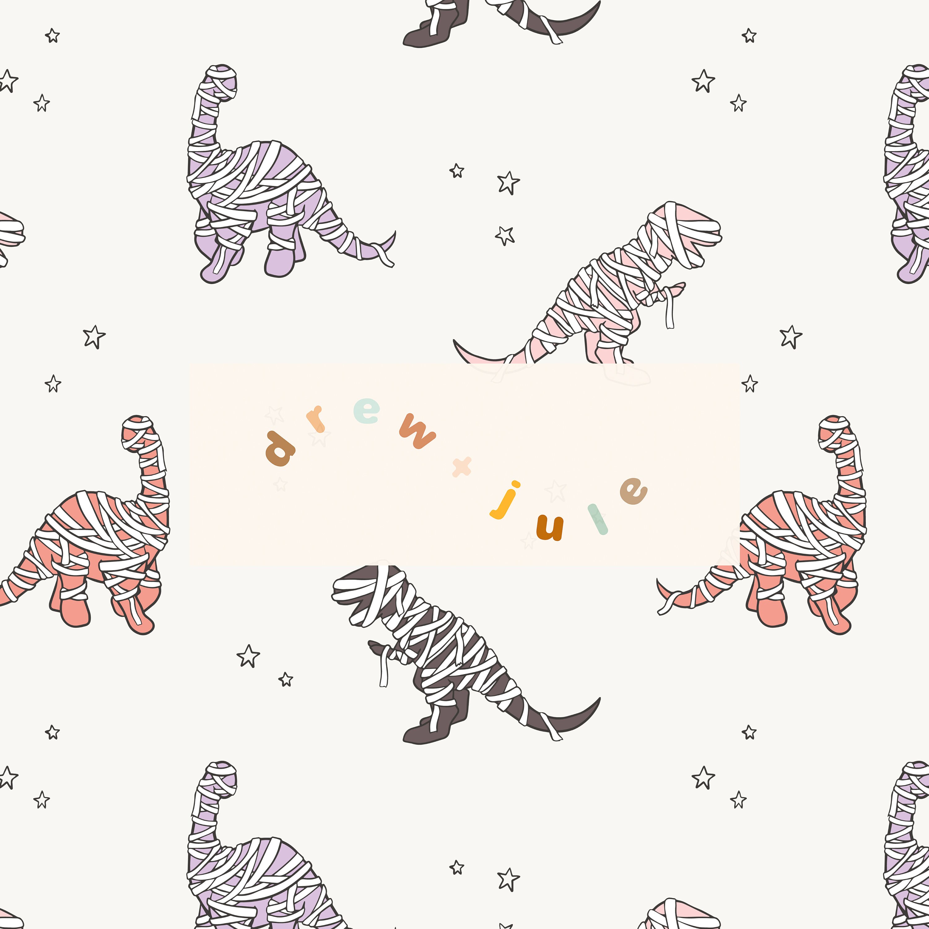 Dino Mummies / Seamless Pattern Digital Download / Boho Retro Groovy ...
