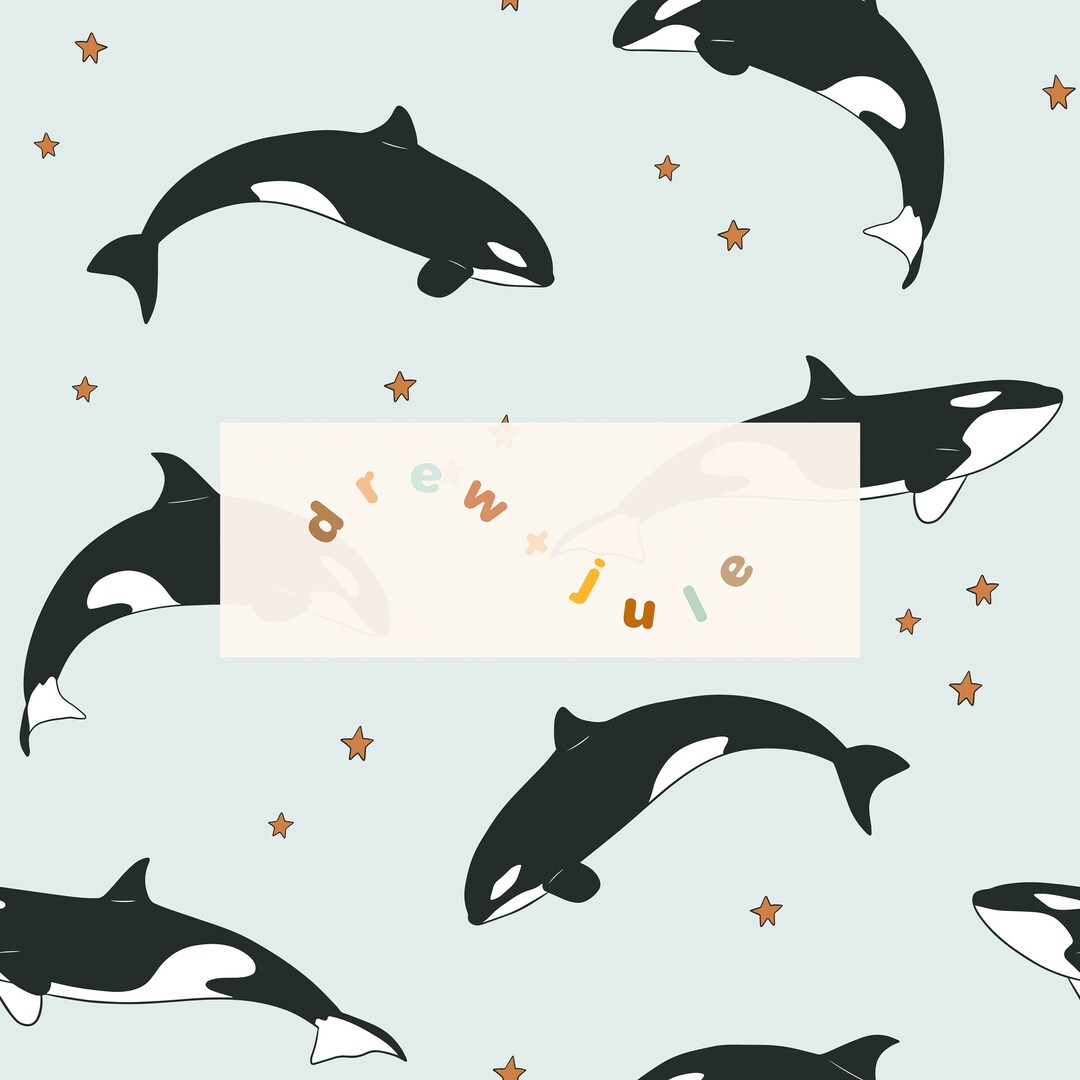 Orca Killer Whales - Aqua / Seamless Pattern Digital Download / Retro ...